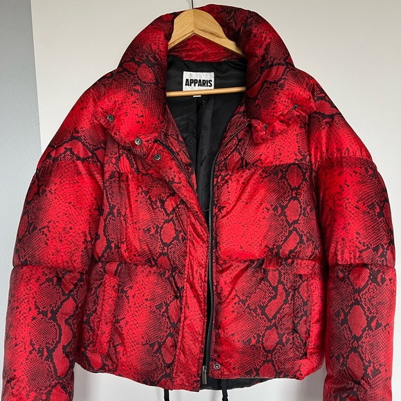 Apparis | Jackets & Coats | Apparis Red Python Puffer | Poshmark